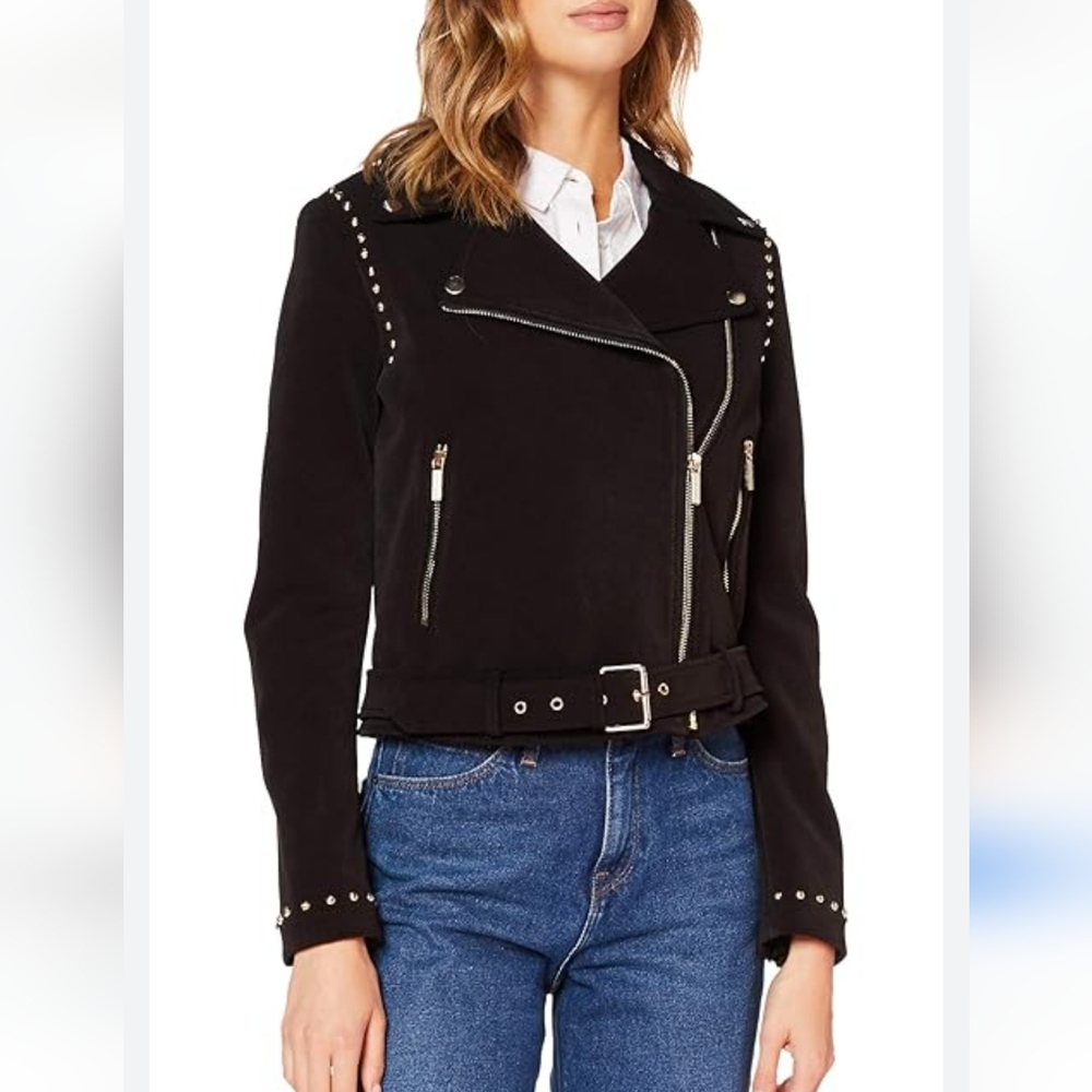 Authentic Black Suede Studded Motorcycle Jacket Small… - Gem
